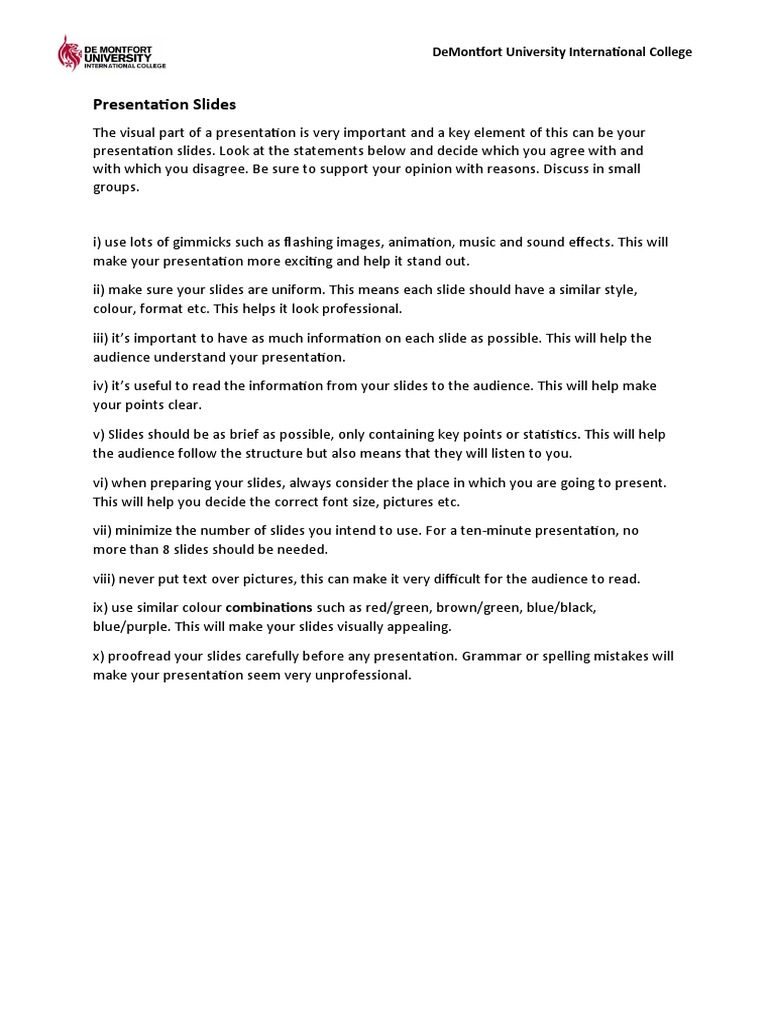 Presentation Slides Activity Pdf