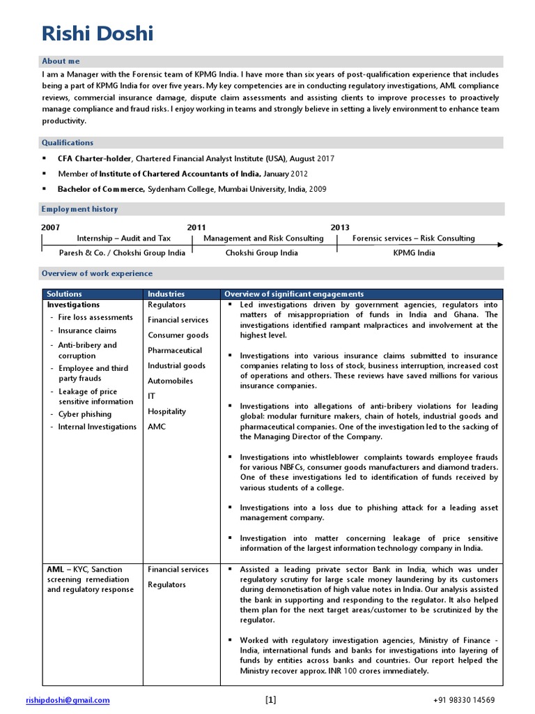 CV - Rishi Doshi - 2019 | PDF | Money Laundering | Banks