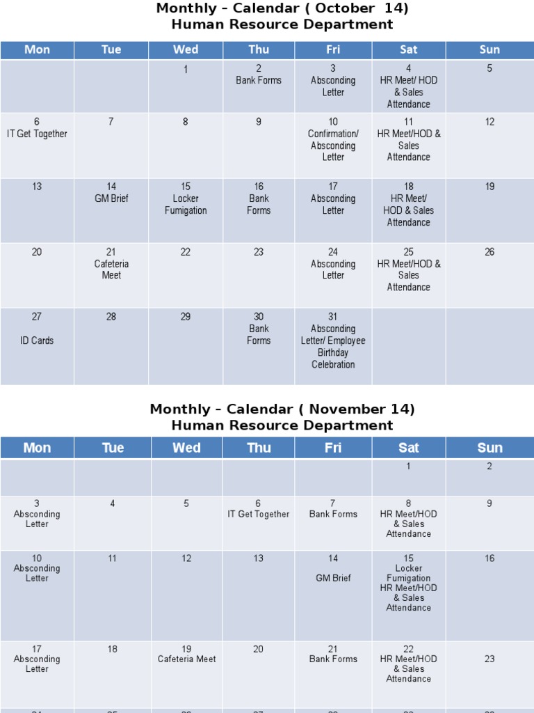 Human Resource Calendar | PDF | Business