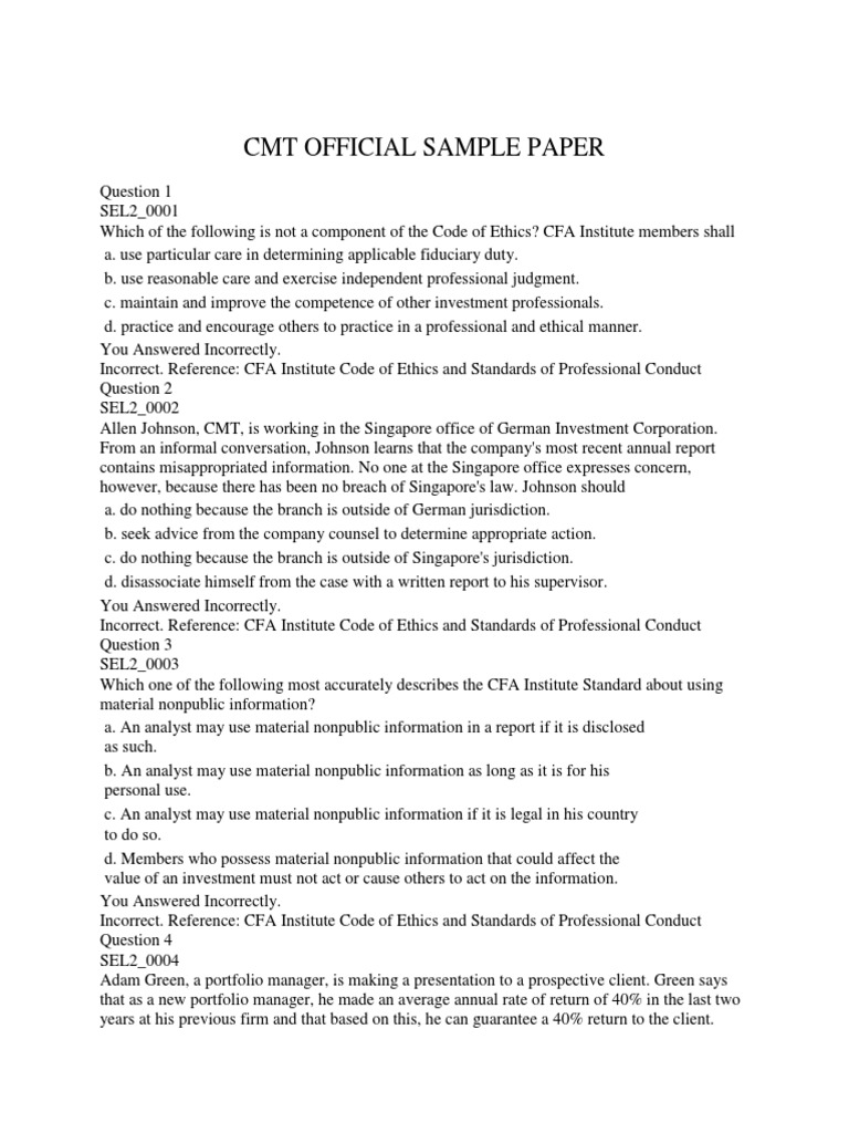 CMT Level II Sample Exam Questions | PDF | Option (Finance) | Financial ...