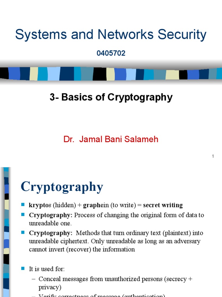 Systems and Networks Security: 3-Basics of Cryptography | PDF ...