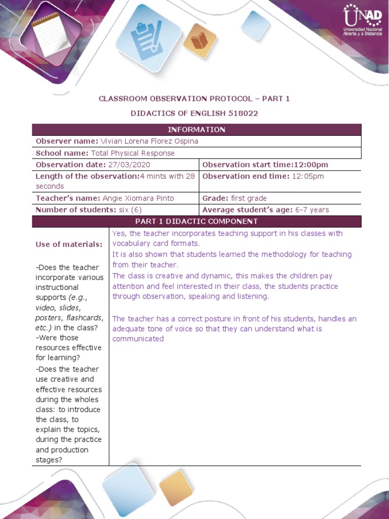 Classroom Observation Protocol-Part 1 | PDF | Pedagogy | Teachers