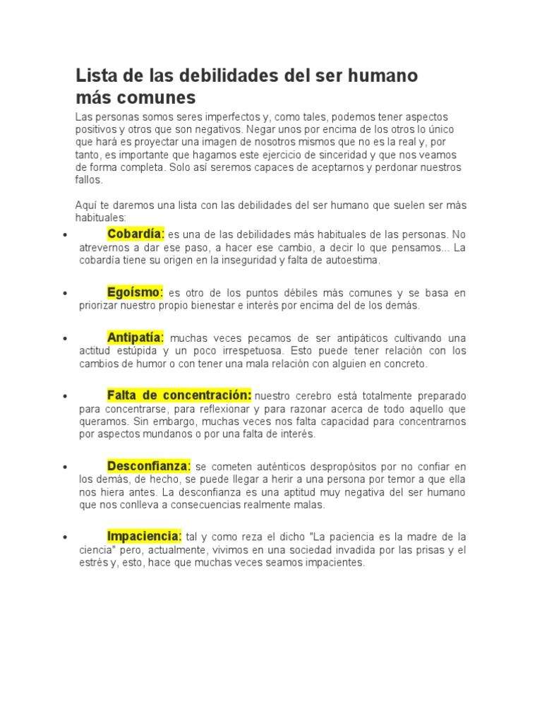 Debilidades Comunes del Ser Humano | PDF | Resiliencia psicológica ...
