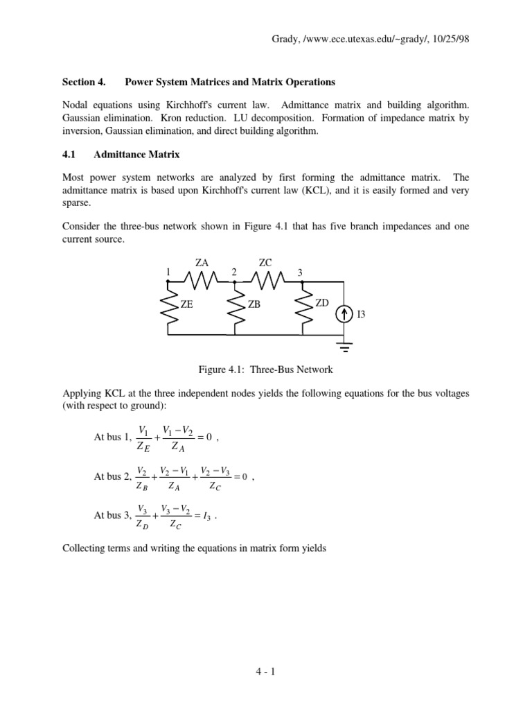 Section 4. Power System Matrices and Matrix Operations: 1 2 3 ZE ZA ZC ...