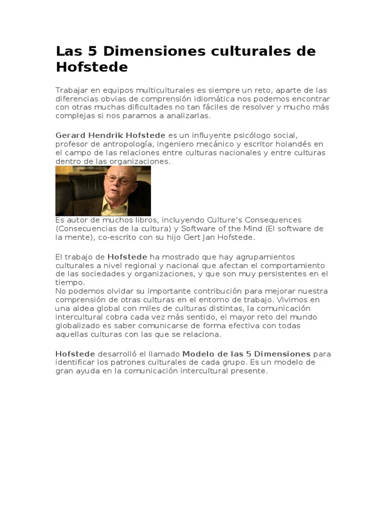 Las 5 Dimensiones Culturales de Hofstede | Descargar gratis PDF ...