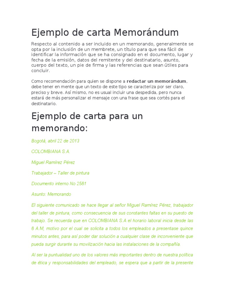 Ejemplo de Carta Memorándum | PDF