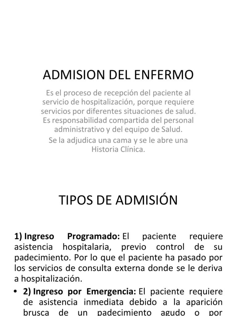 ADMISION y ALTA Del Paciente | PDF | Historial médico | Hospital