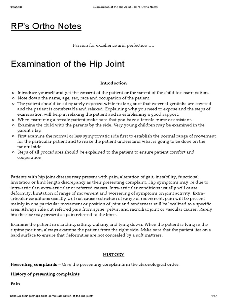 Examination of The Hip Joint - RP's Ortho Notes | PDF | Anatomical ...