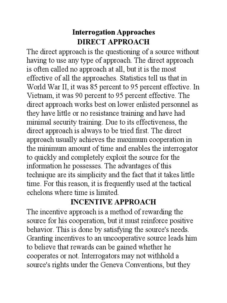 Interrogation Approaches Direct Approach | PDF | Interrogation ...