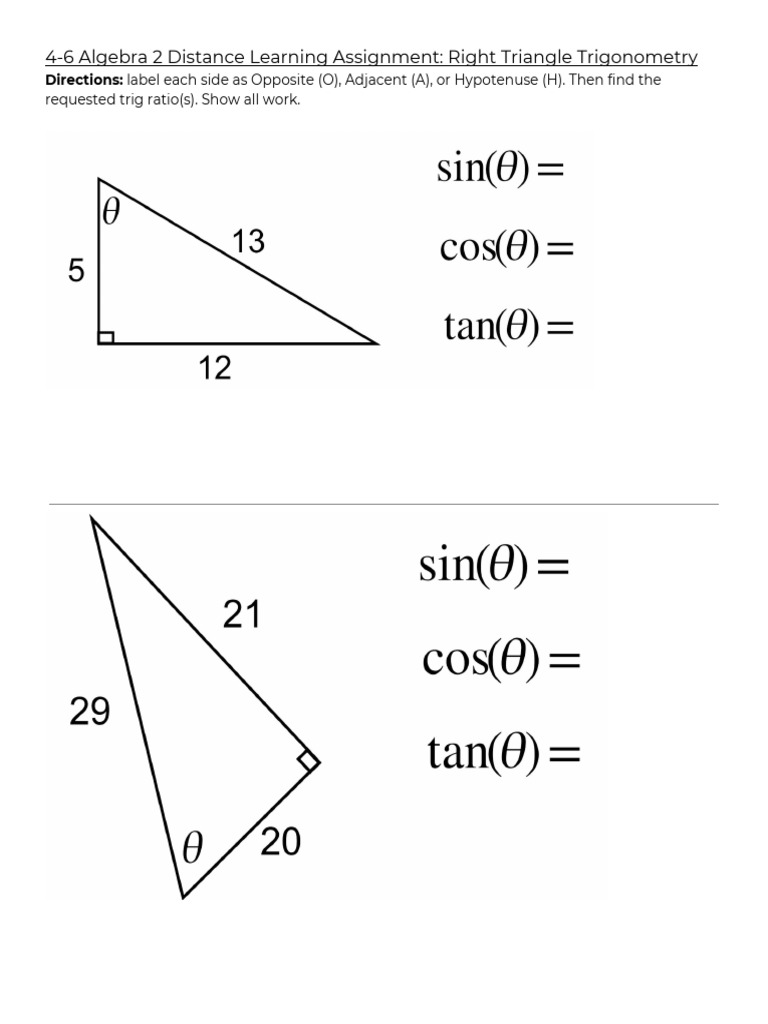 Right Triangle Trigonometry Assignment | PDF