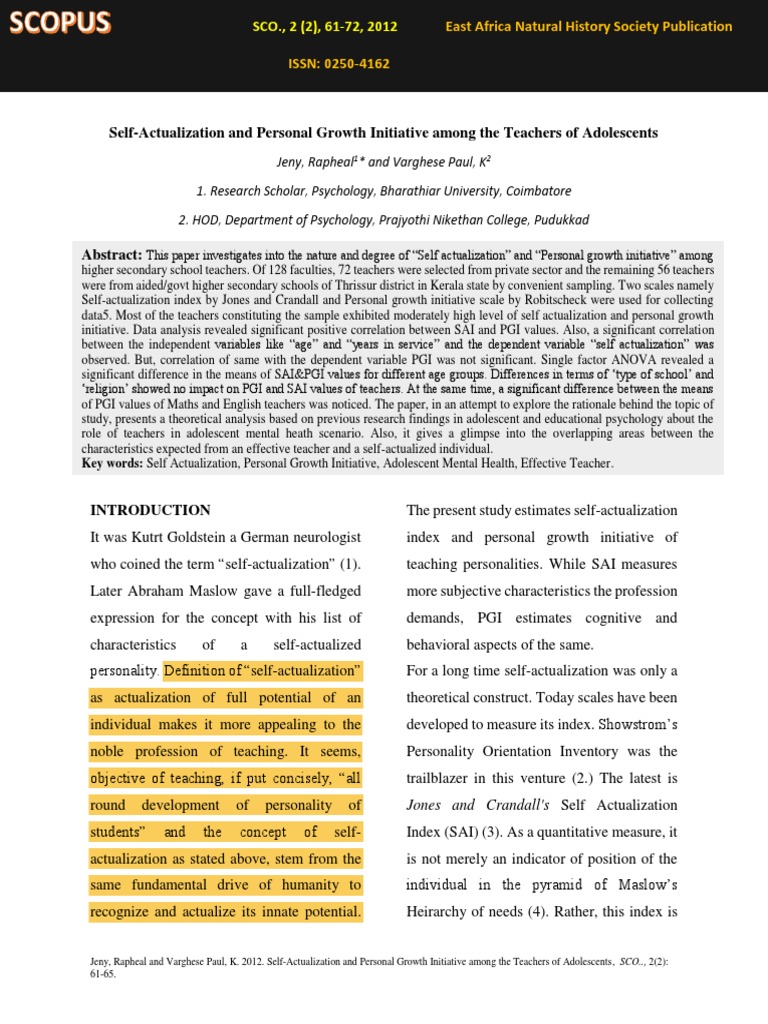 Self-Actualization and Personal Growth I | PDF | Self Actualization ...