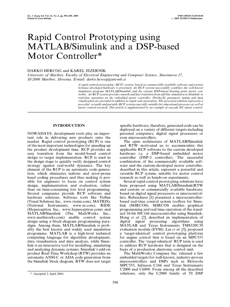 Rapid Control Prototyping Using MATLAB/Simulink and A DSP-based Motor Controller | PDF | Digital ...