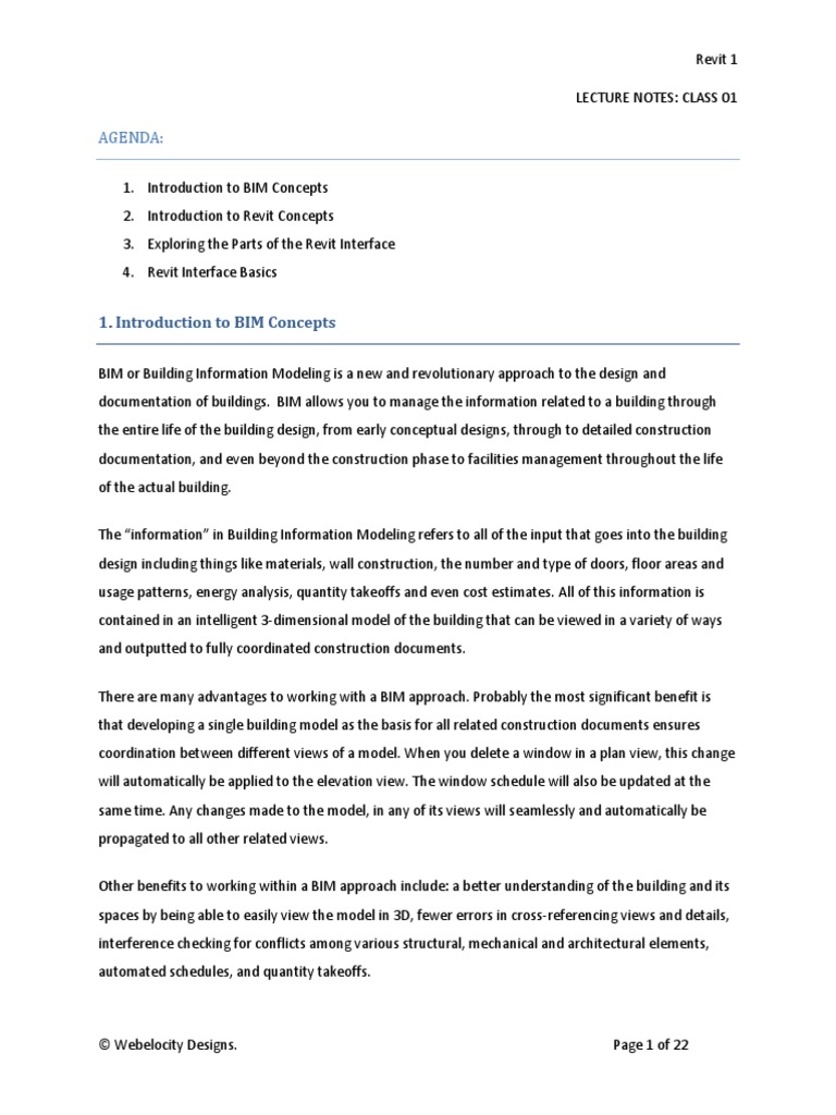 Agenda:: 1. Introduction To BIM Concepts | PDF | Autodesk Revit ...