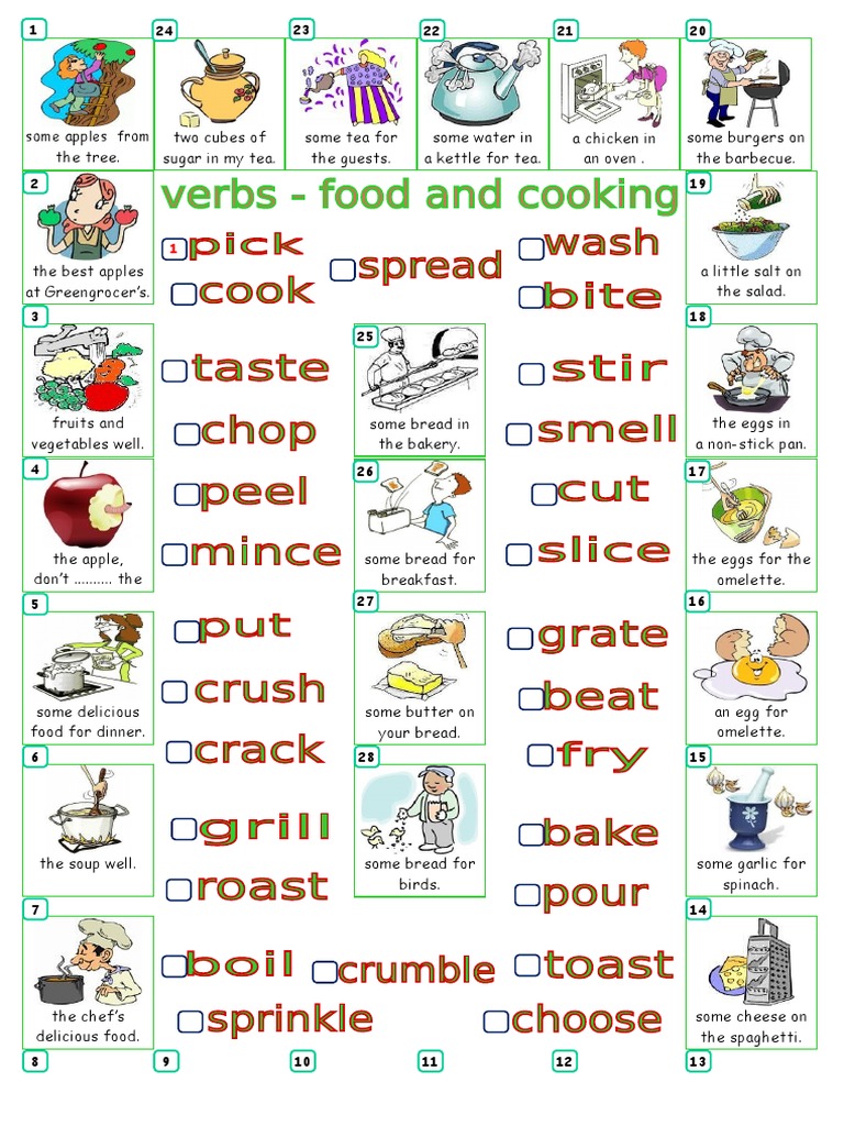 Verbs Food and Cooking | PDF | Hamburgers | French Fries