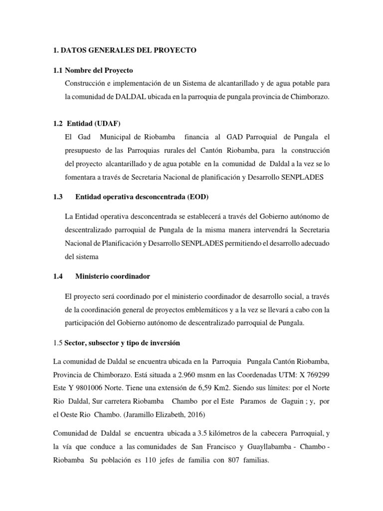 Datos Generales Del Proyecto 1.1 Nombre Del Proyecto | PDF ...
