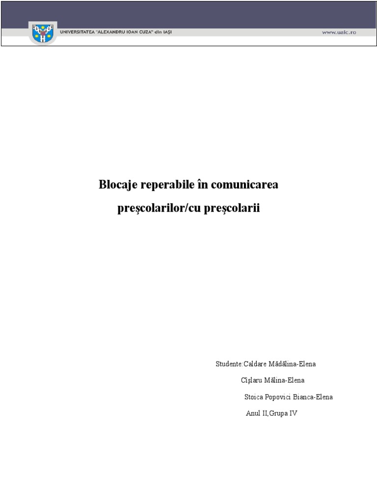 Blocaje Reperabile În Comunicarea Preşcolarilor. | PDF