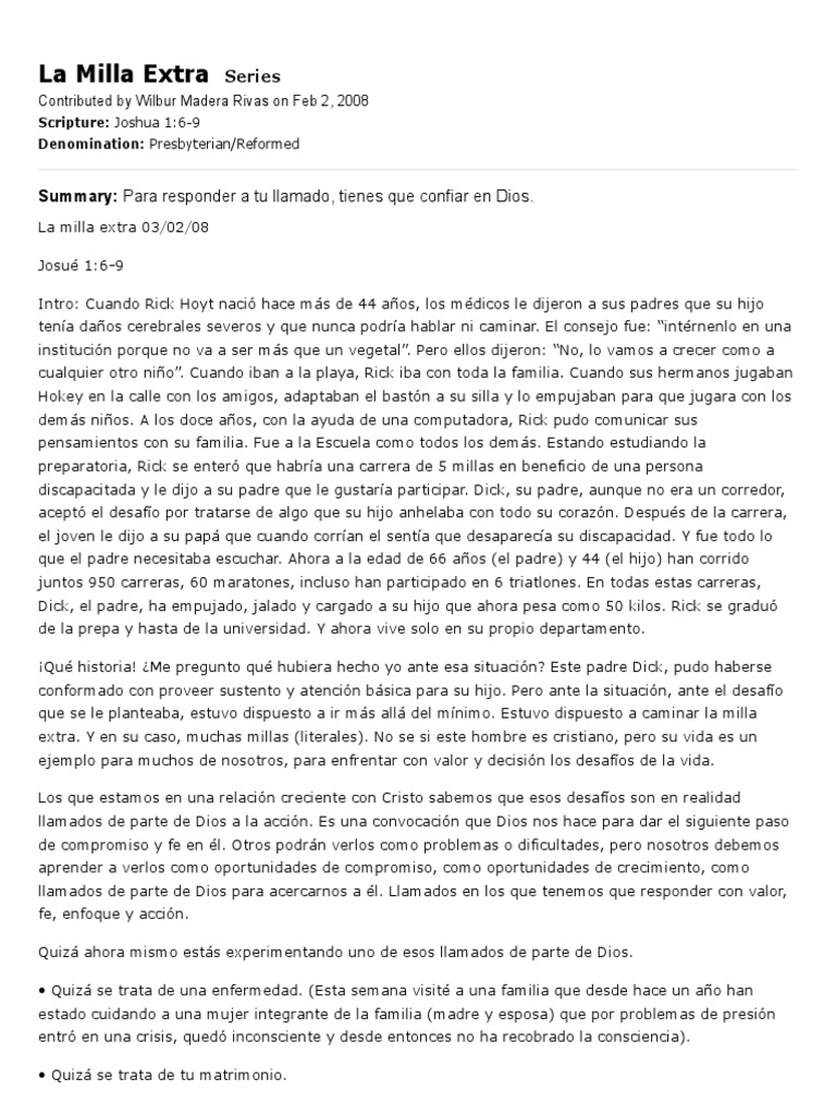 La Milla Extra: Llamado y Valor en Dios | PDF | Joshua | Dios