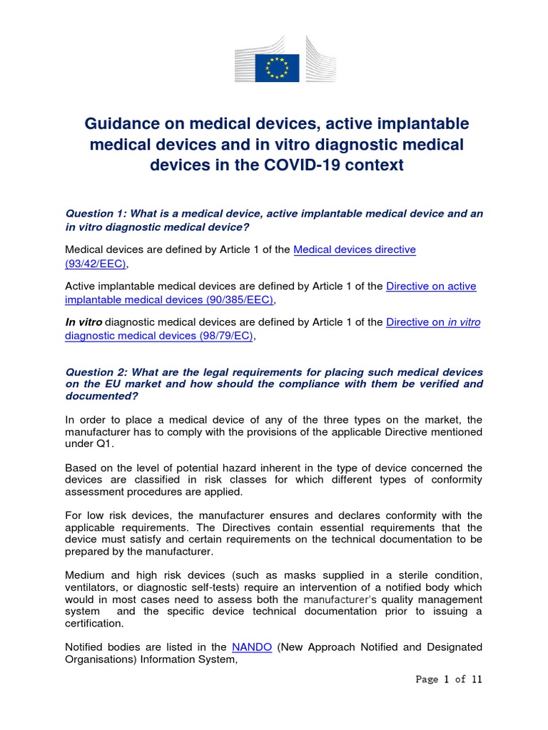 Guidance On Medical Devices, Active Implantable Medical Devices and in ...