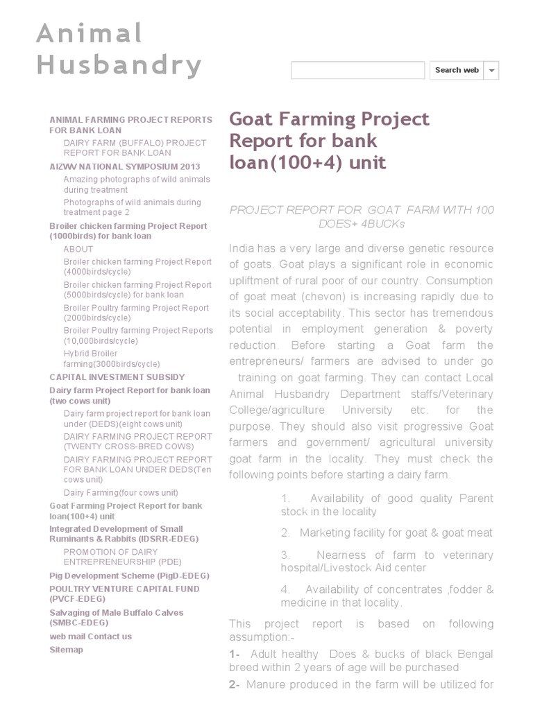 Goat Farming Project Report For Bank Loan 100 4 Unit Animal Husbandry ...
