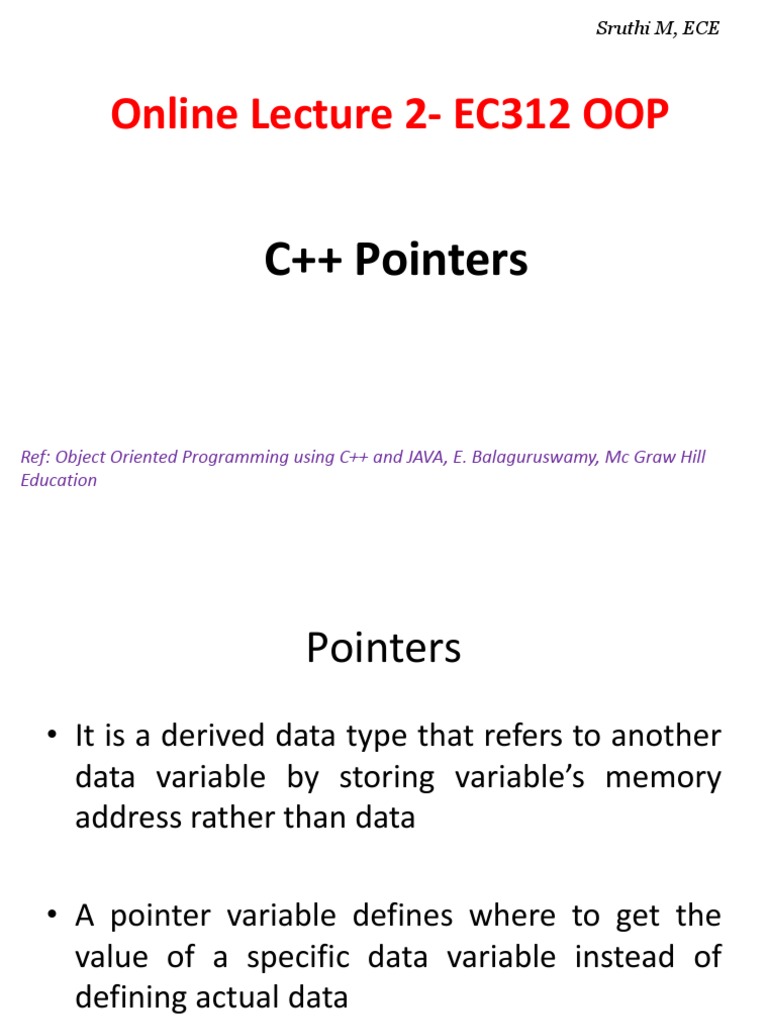 Online Lecture 2-EC312 OOP: C++ Pointers | PDF | Pointer (Computer Programming) | Variable ...