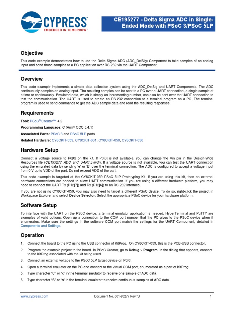 Objective: Ce195277 - Delta Sigma Adc in Single-Ended Mode With Psoc 3/psoc 5Lp | PDF | Analog ...