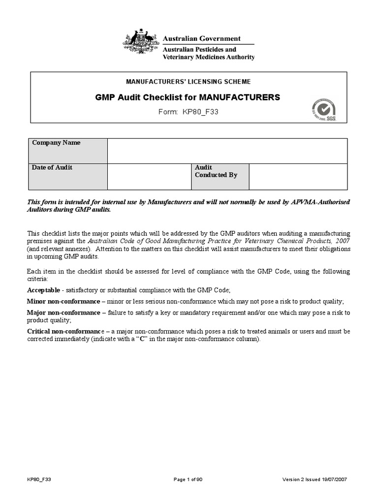 TGA - GMP Audit Checklist | PDF | Quality Assurance | Verification And ...