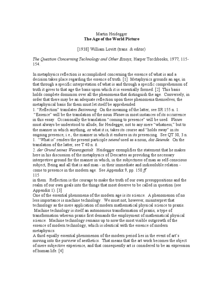 Heidegger's Modern World Picture Analysis | PDF | Experiment | Science