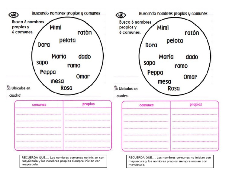 Hojas De Trabajo Imprimibles Gratuitas Sobre Nombres Comunes Y Propios