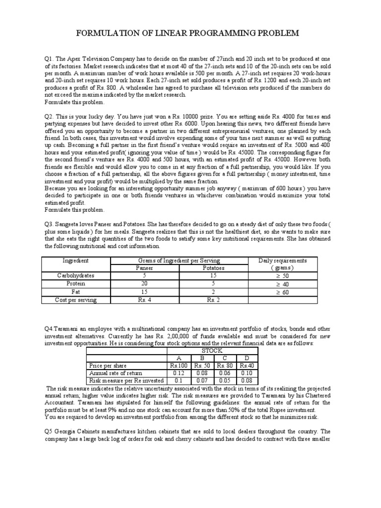 Formulation Of Linear Programming Problem Pdf Fertilizer Paperboard
