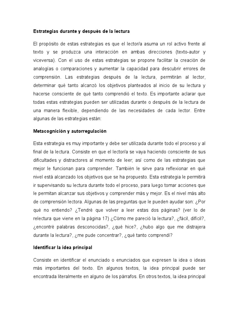 Estrategias Durante y Después de La Lectura | PDF | Comprensión lectora ...