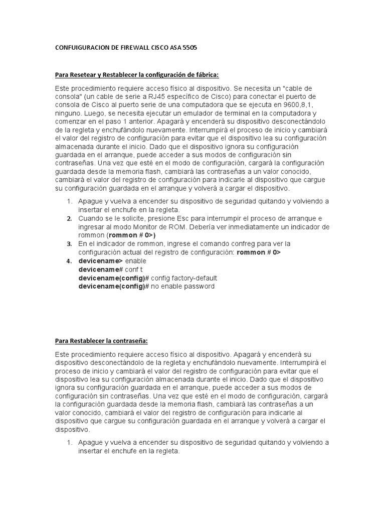 Confuiguracion de Firewall Cisco Asa 5505 | PDF | Conmutador de red ...