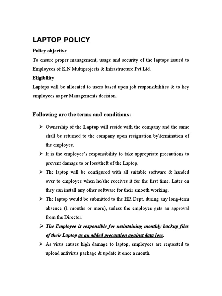 Laptop Policy | PDF