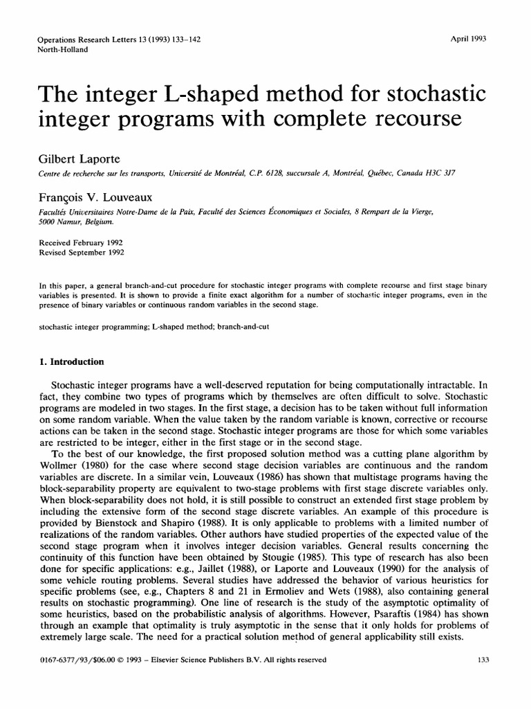 The Integer L-Shaped Method For Stochastic Integer Programs With ... The Integer L-Shaped Method For Stochastic Integer Programs With ...