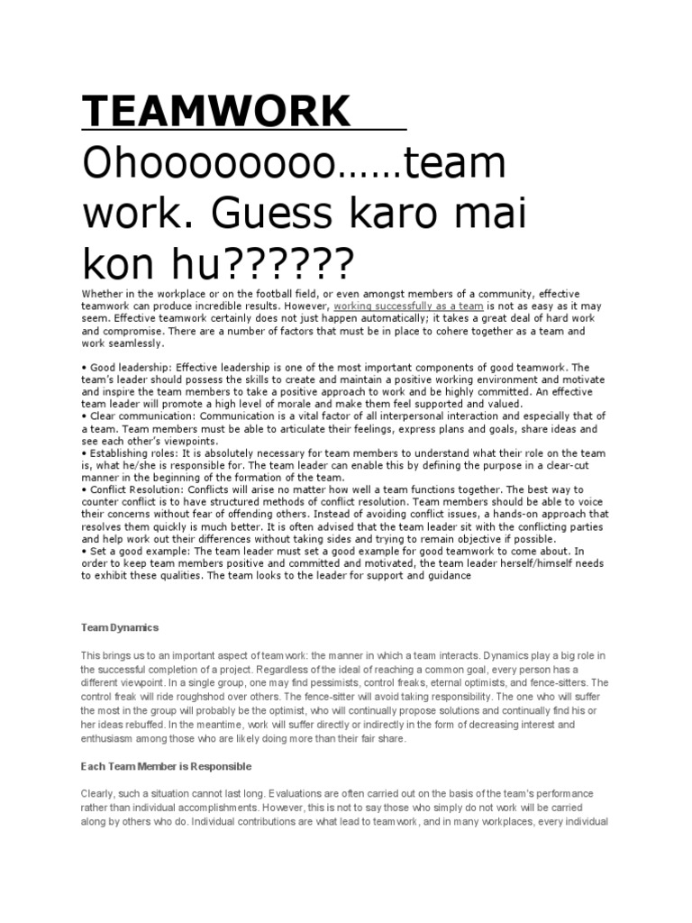 Effective Teamwork Strategies | PDF | Leadership | Conflict Resolution