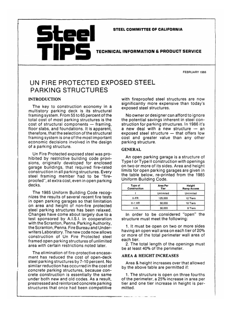 1986 - 02 Un Fire Protected Exposed Steel Parking Structures | PDF ...