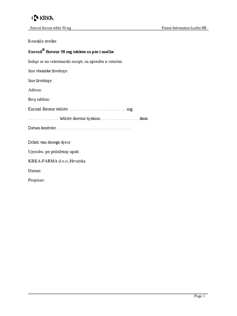 Enroxil Flavour 50 MG Tablete Za Pse Pil | PDF