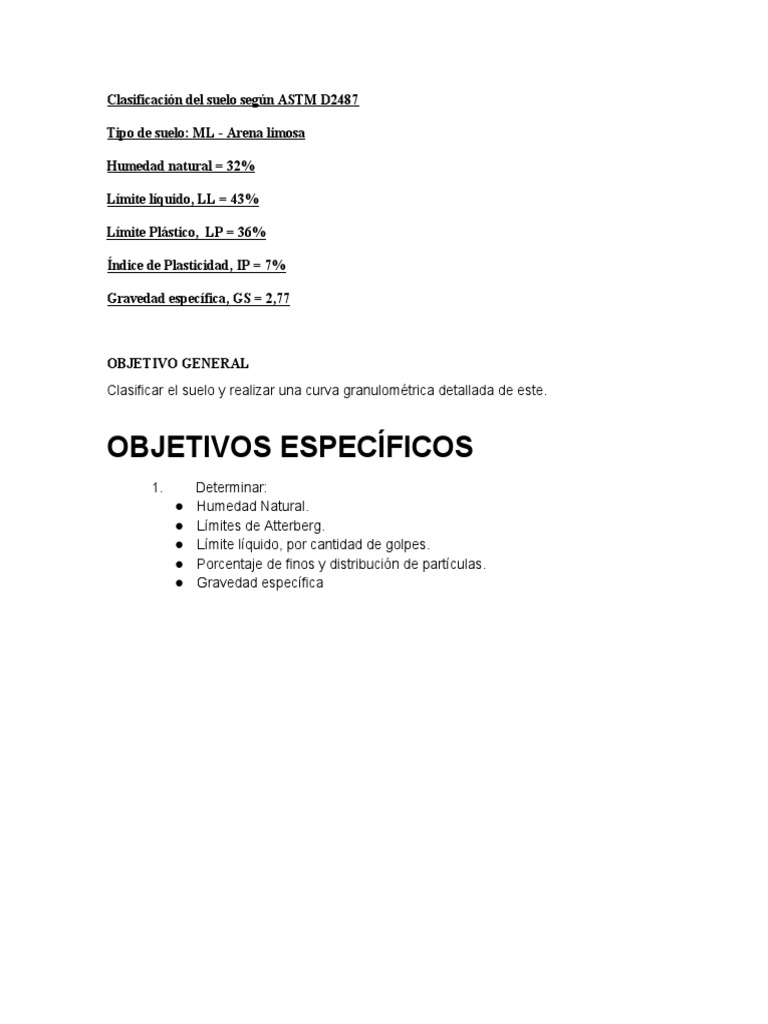 Clasificación Del Suelo Según ASTM D2487 | PDF | Suelo | Física