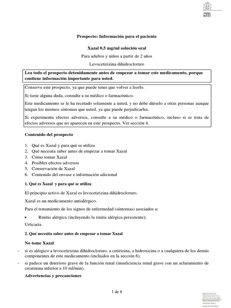 Qué Es Xazal y para Qué Se Utiliza | PDF | Medicamentos con receta ...