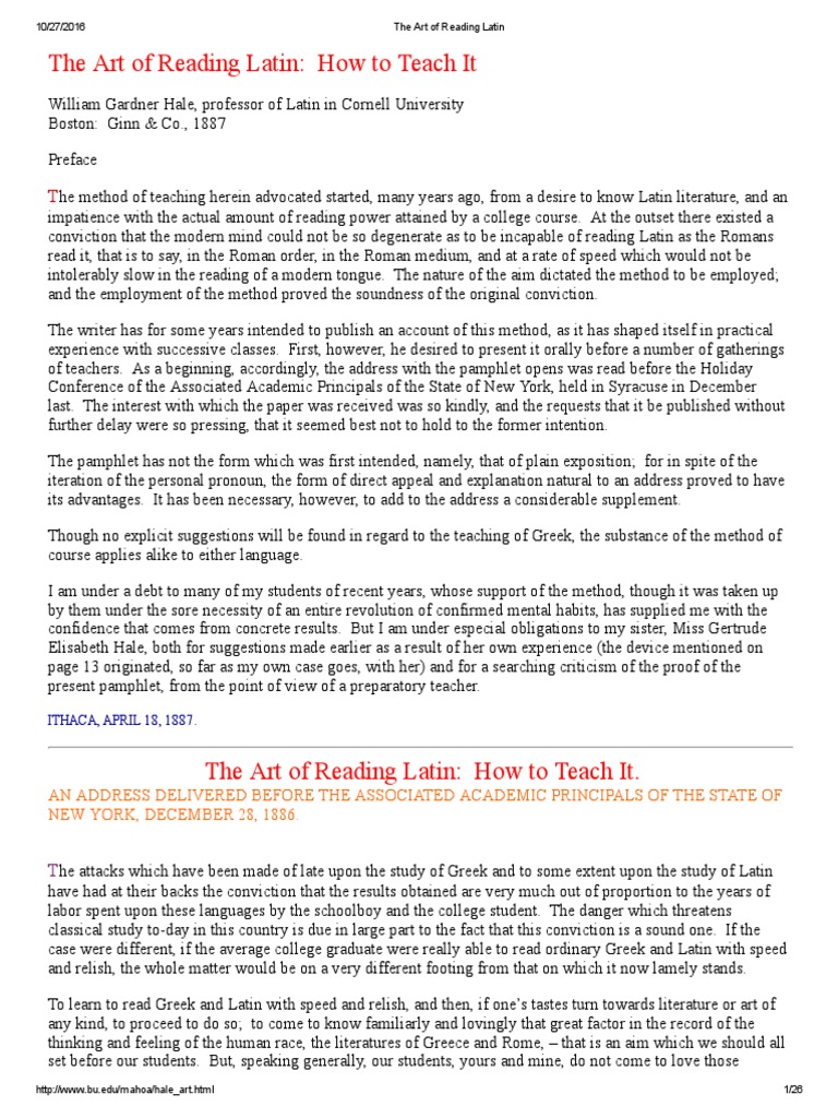 Hale - The Art of Reading Latin | PDF | Verb | Subject (Grammar)