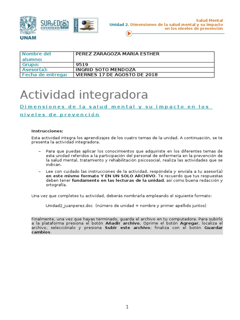 Act Integ U2 | PDF | Salud mental | Vejez