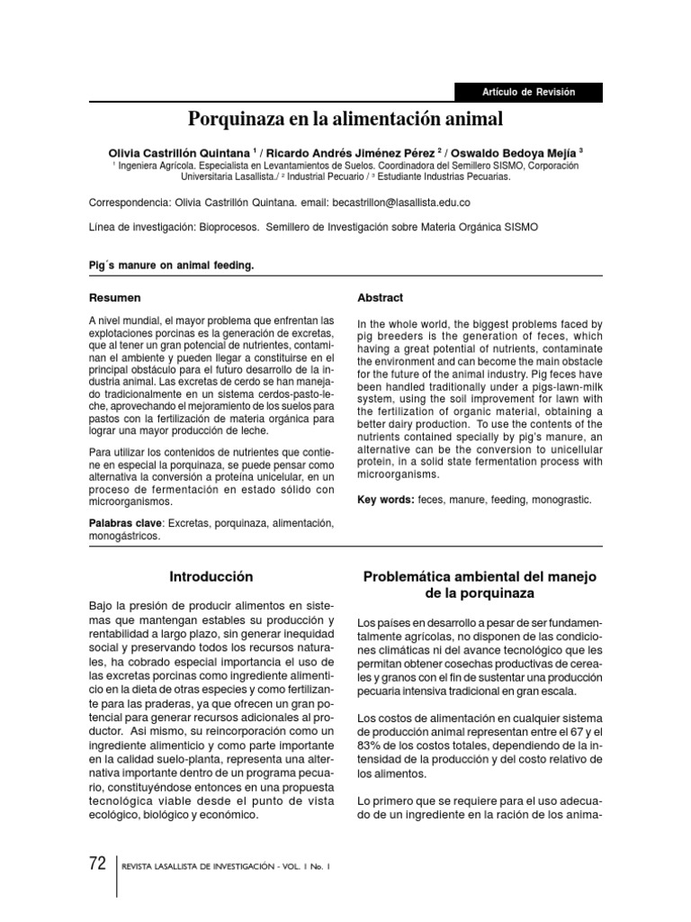 Uso de la porquinaza en alimentación animal | PDF | Alimentos | Cereales
