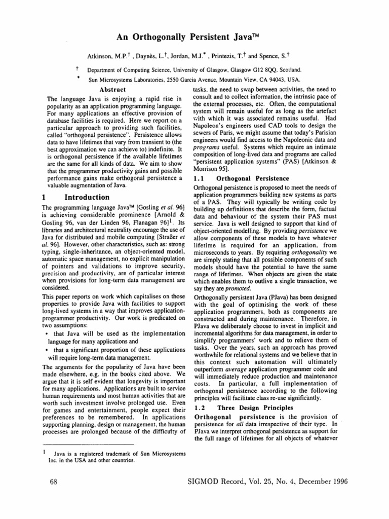 An Orthogonally Persistent Java Programs Pdf Class Computer Programming Java
