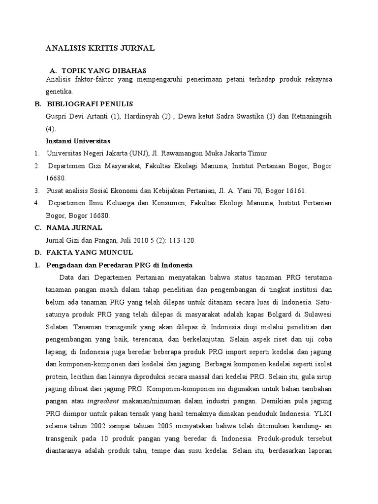 Contoh ANALISIS KRITIS JURNAL | PDF