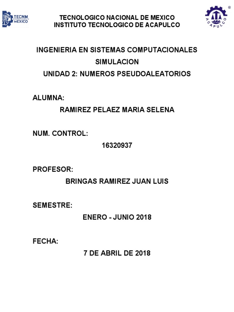 Unidad 2: Numeros Pseudoaleatorios | PDF | Método Monte Carlo ...
