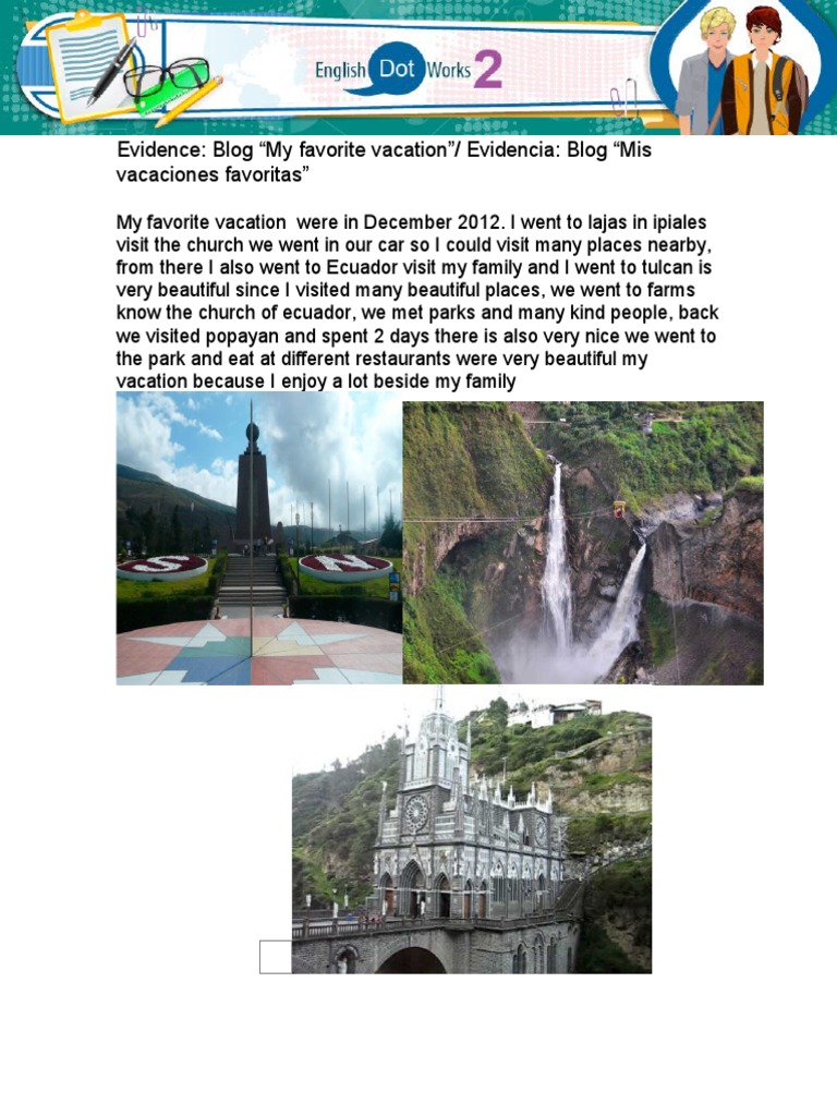 Evidence: Blog "My Favorite Vacation"/ Evidencia: Blog "Mis Vacaciones ...