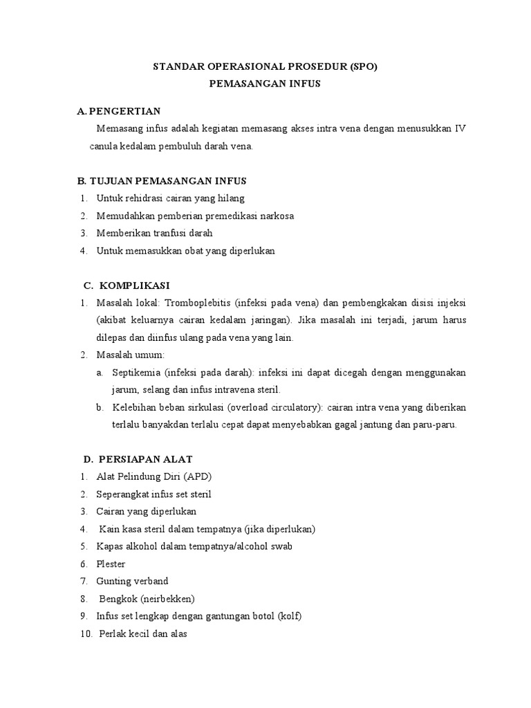 Sop Pemasangan Ivfd (Infus) | PDF | Kesehatan Holistik