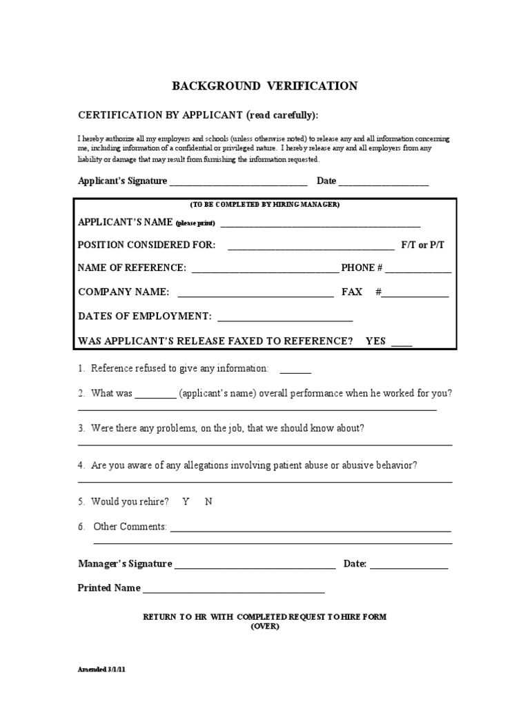 Background Verification Form | PDF | Background Check | Government ...