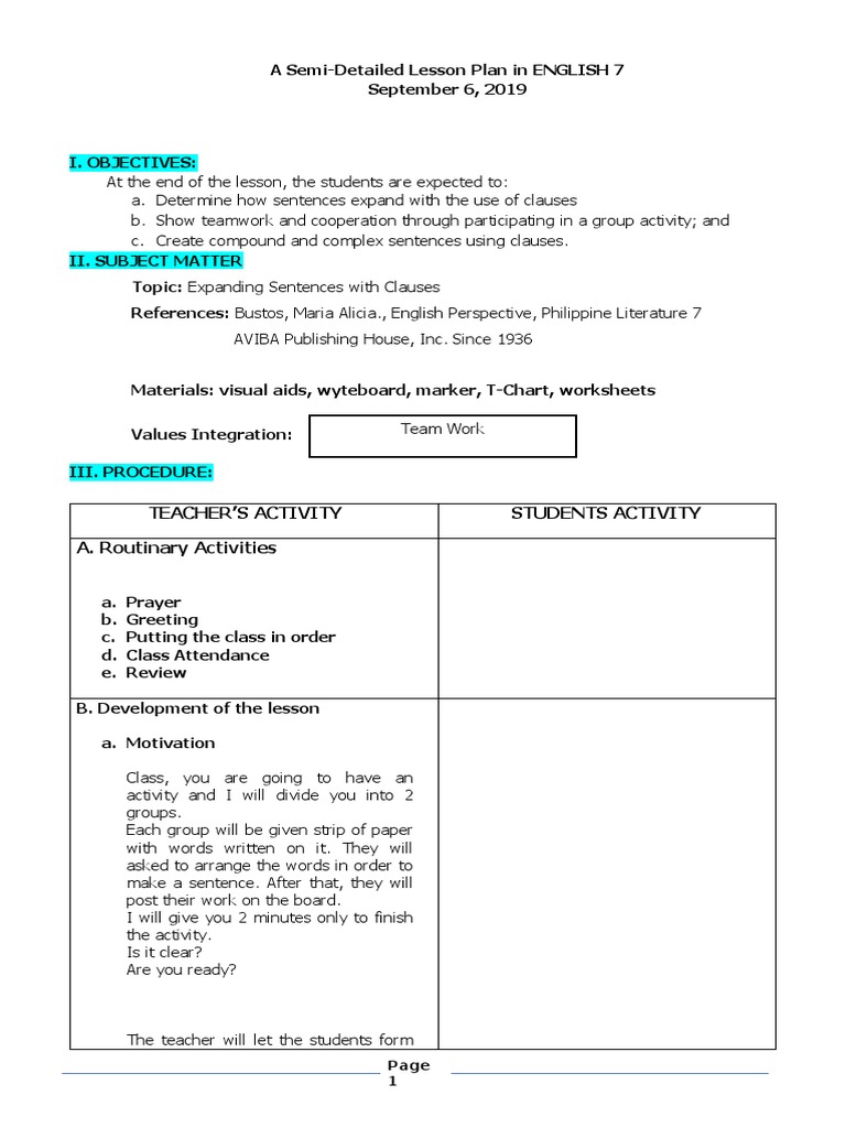 Teacher'S Activity Students Activity A. Routinary Activities | PDF ...