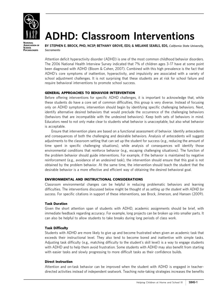ADHD Classroom Intervention Strategies | PDF | Attention Deficit ...