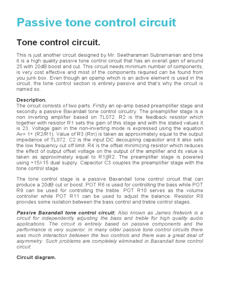 Passive Tone Control Circuit | PDF | Electrical Network | Operational ...